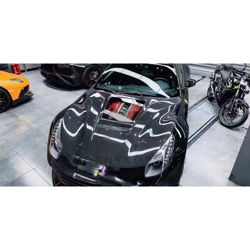 Ferrari F12 | Phoenyx Design Carbon Fiber Front Hood with Clear Engine